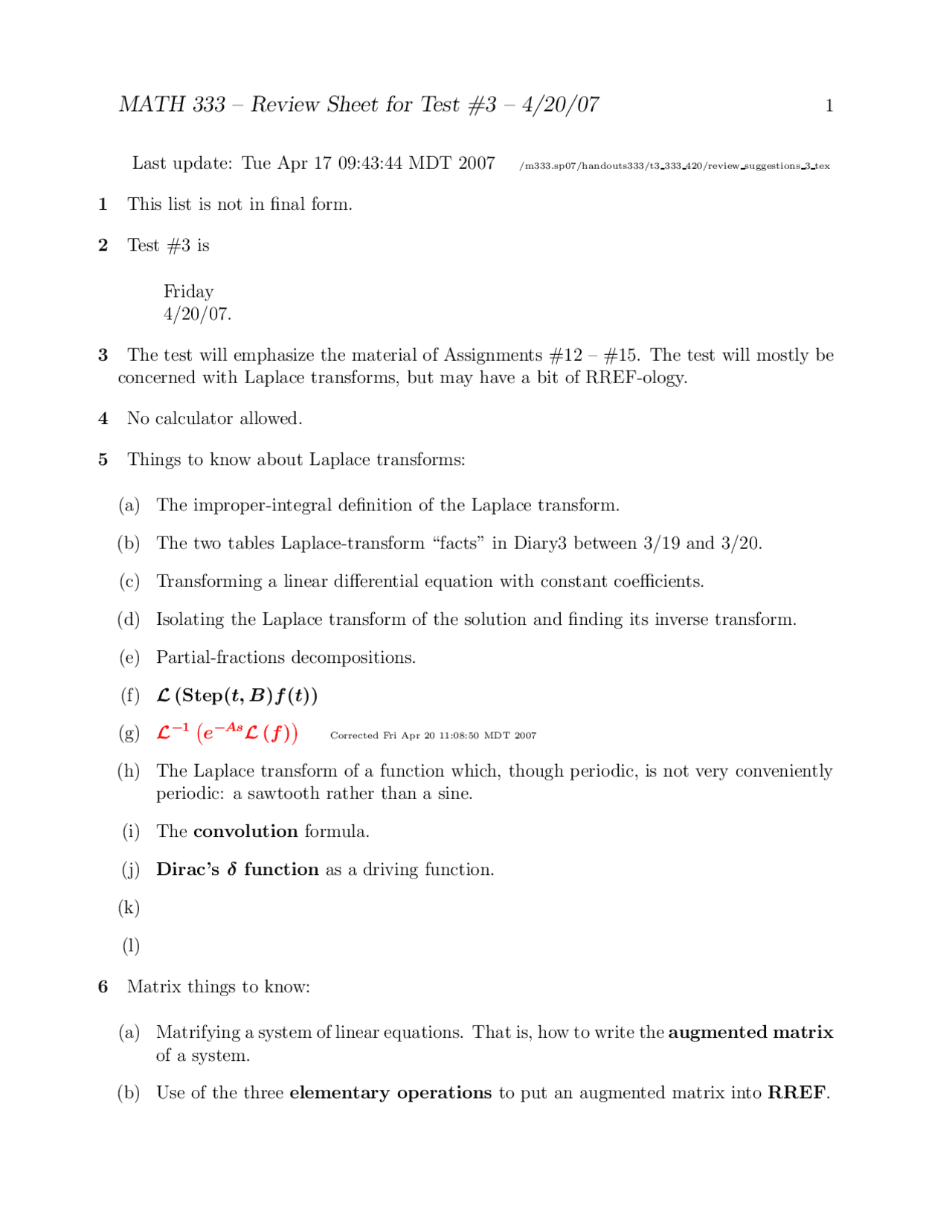 Review Sheet For Test Differential Equations With Matrix Theory