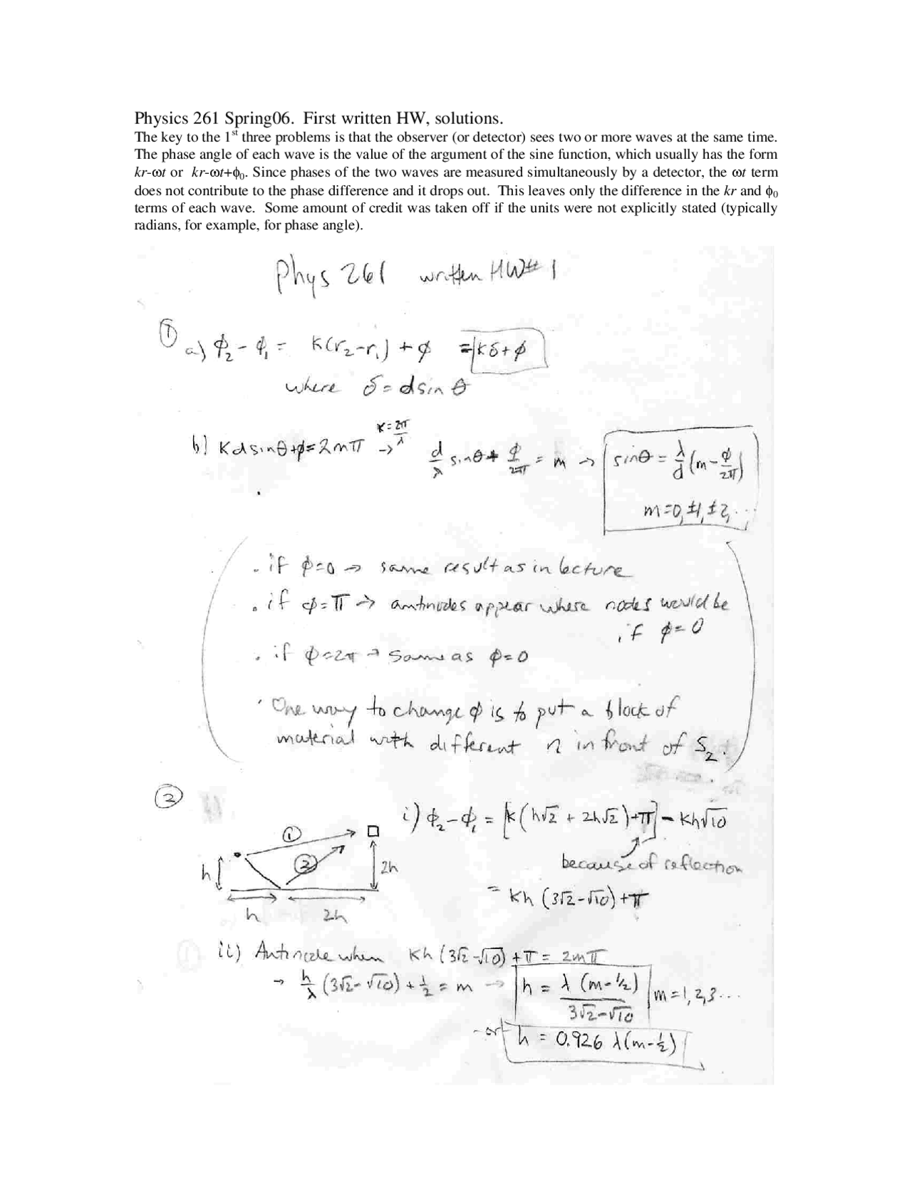 Solutions For Homework General Physics Iii Physics 261 Docsity