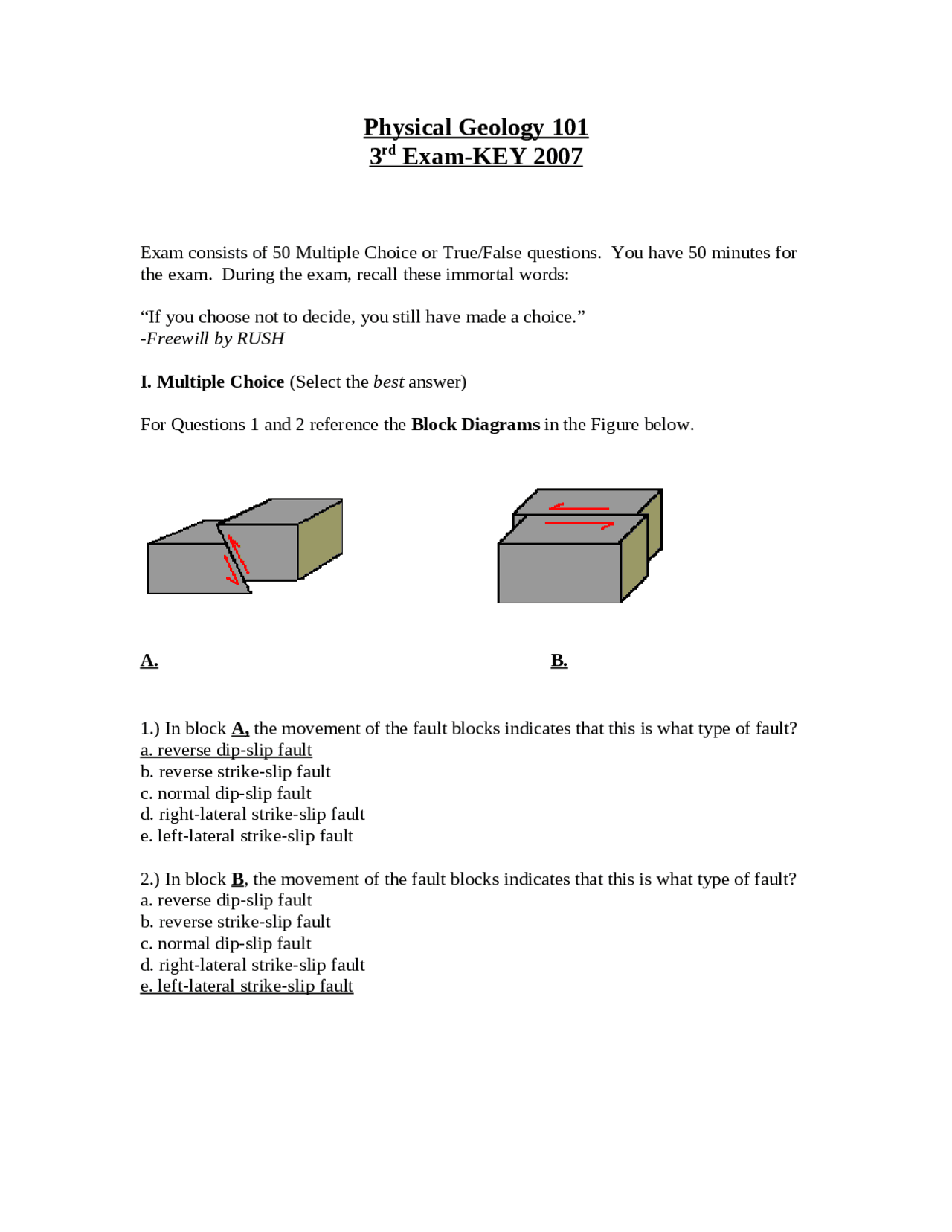 Solution Of Exam 3 Physical Geology Geol 101 Docsity
