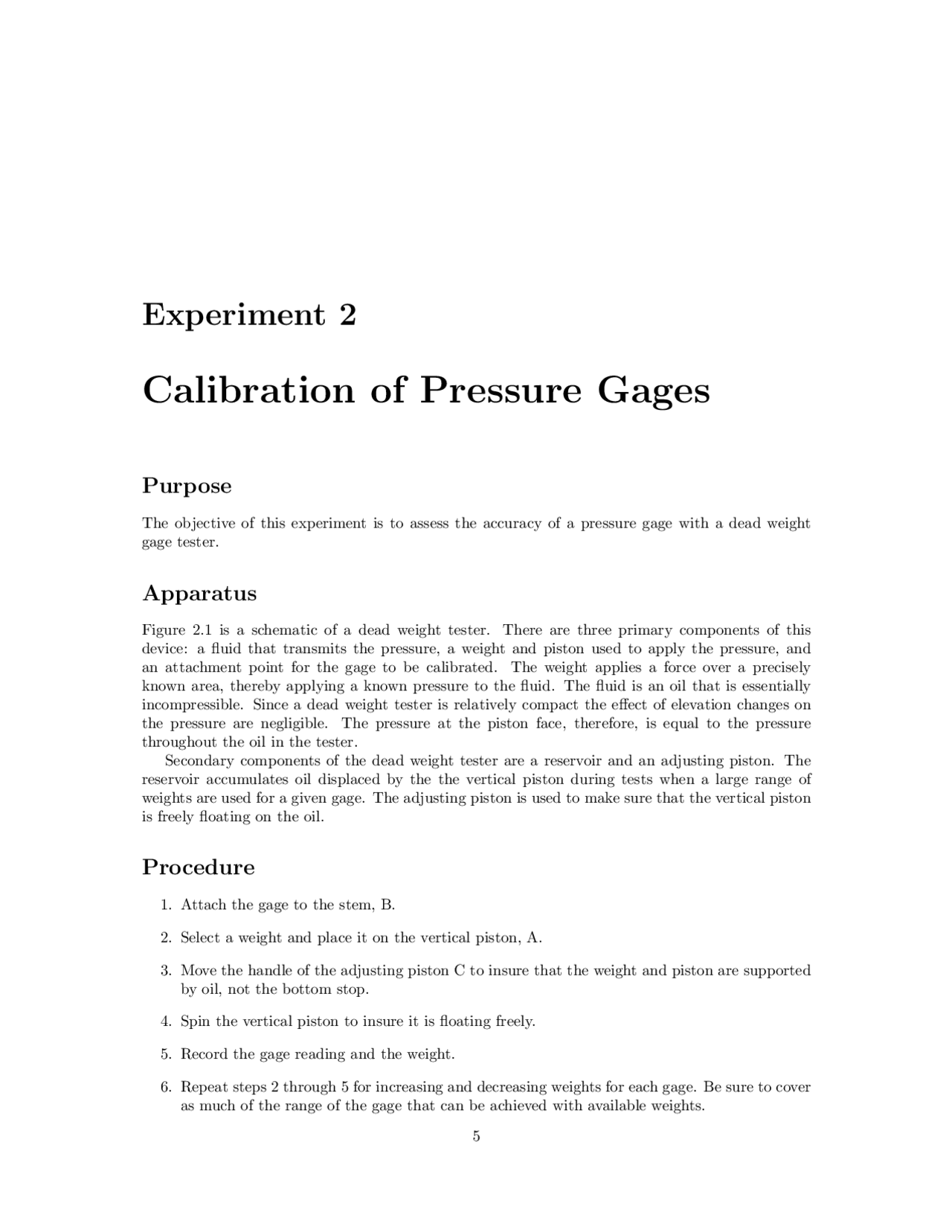 Calibration Of Pressure Gases Experiment Eas 361 Docsity