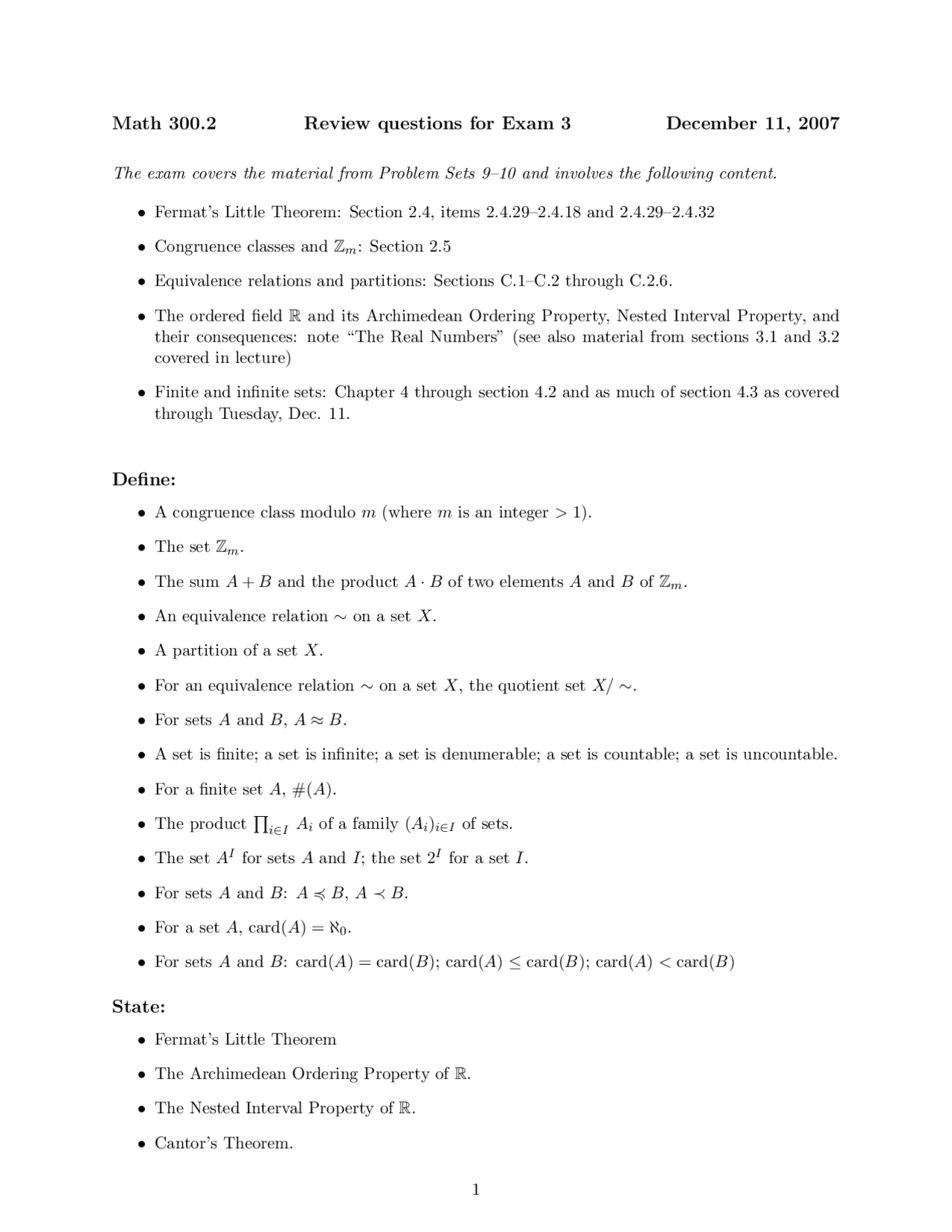 32 Review Questions in Examination 3 | MATH 300 | Exams Algebra | Docsity