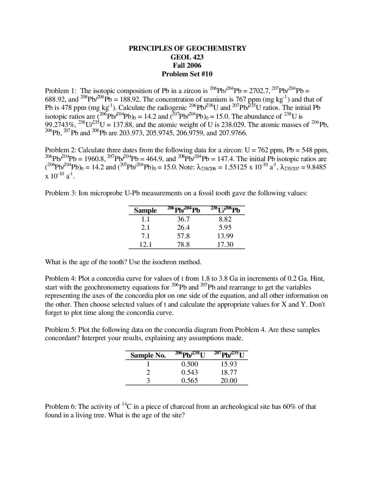 Practice Problem Set 10 Principles Of Geochemistry Geol 423 Docsity