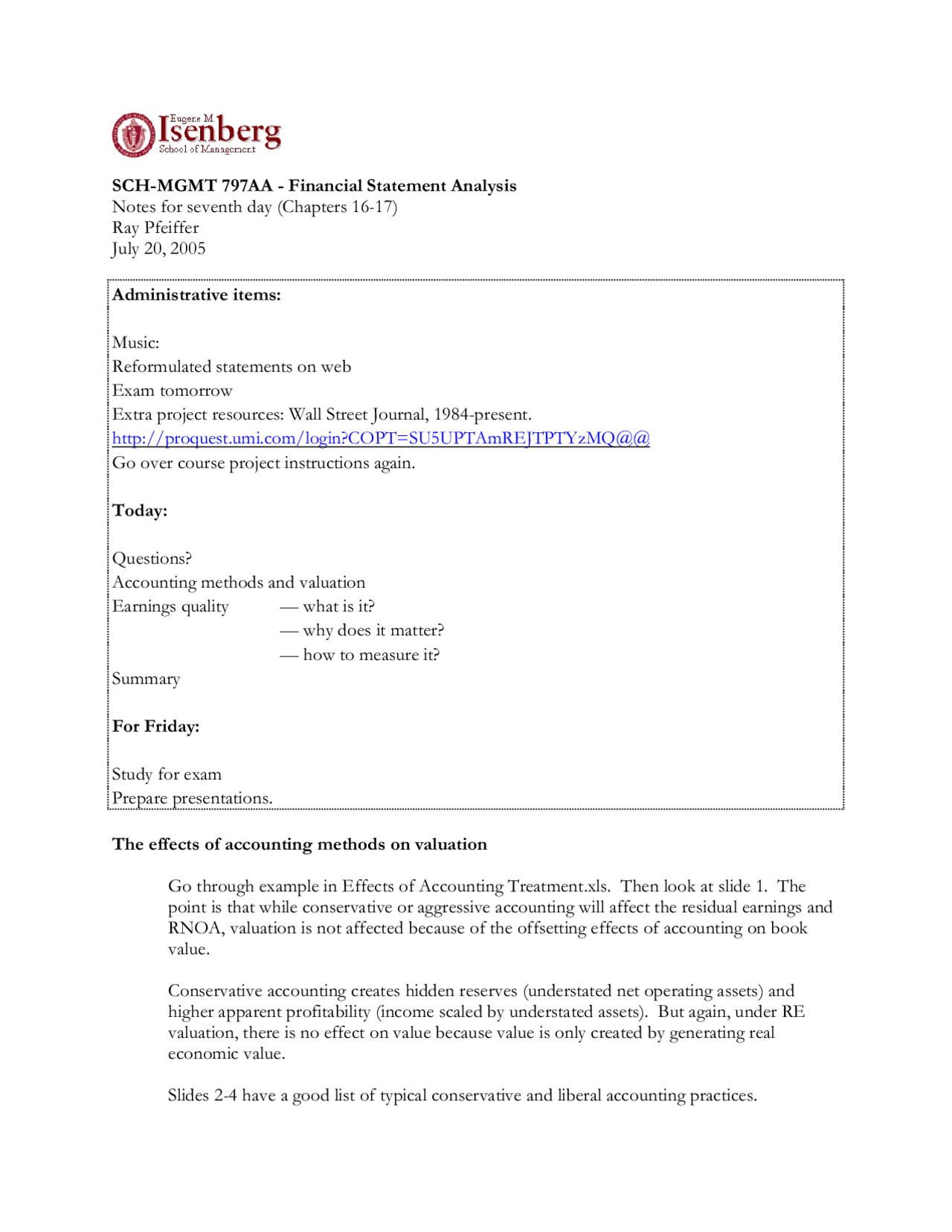 Lecture Notes On Financial Statement Analysis Sch Docsity
