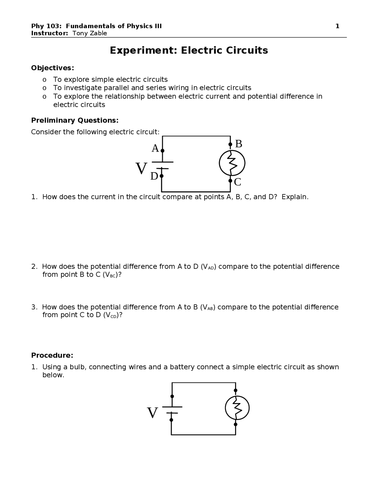 Electric Circuits - Fundamentals of Physics III - Experiment | PHY 103 ...