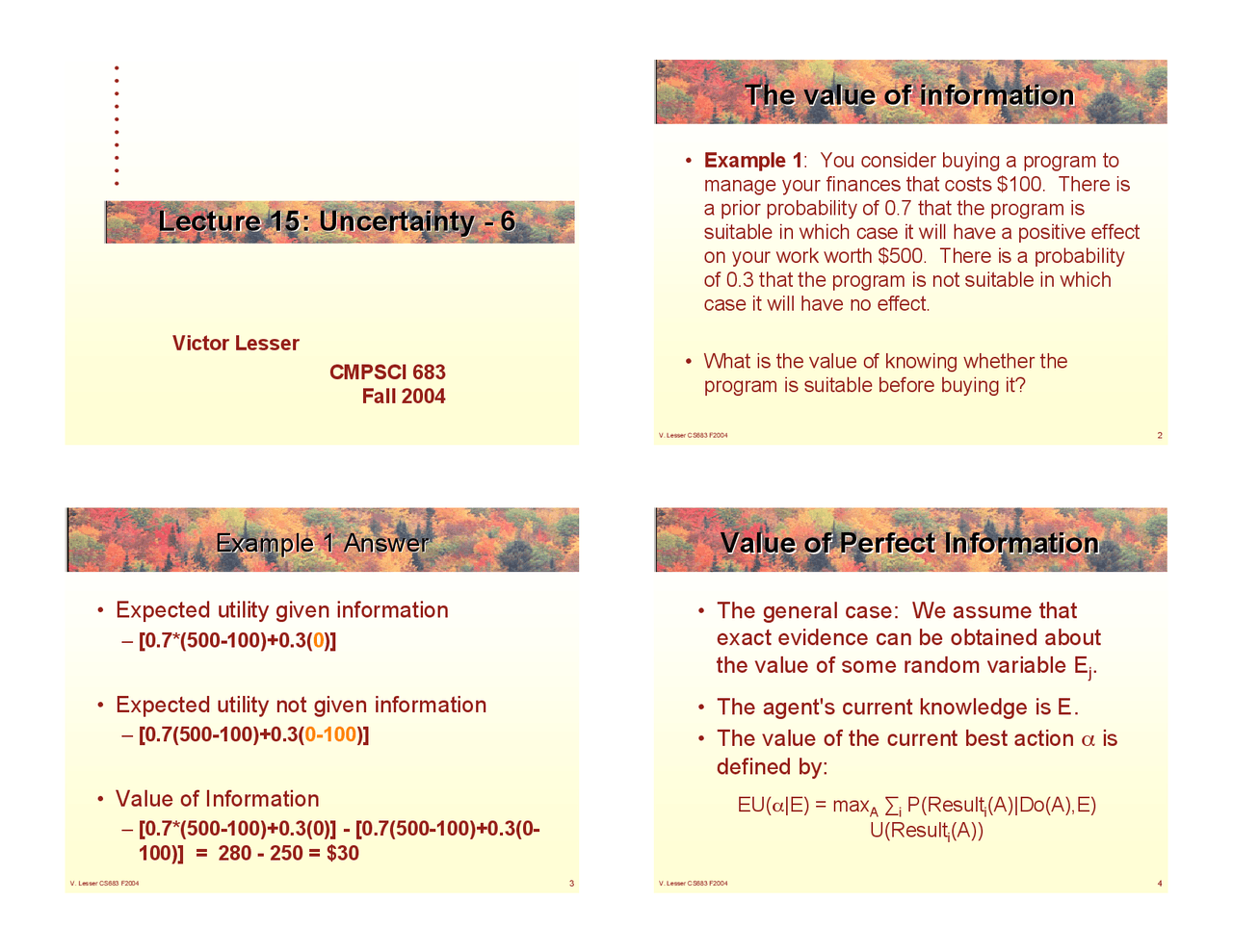 Value Of Perfect Information Lecture Slides Cmpsci 683 Docsity