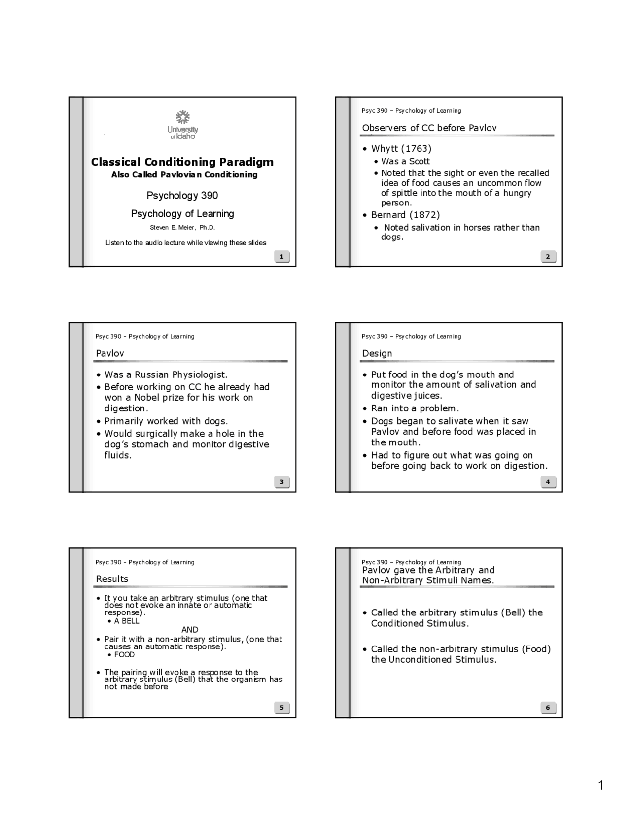Classical Conditioning Paradigm Psychology Of Learning Psyc 390