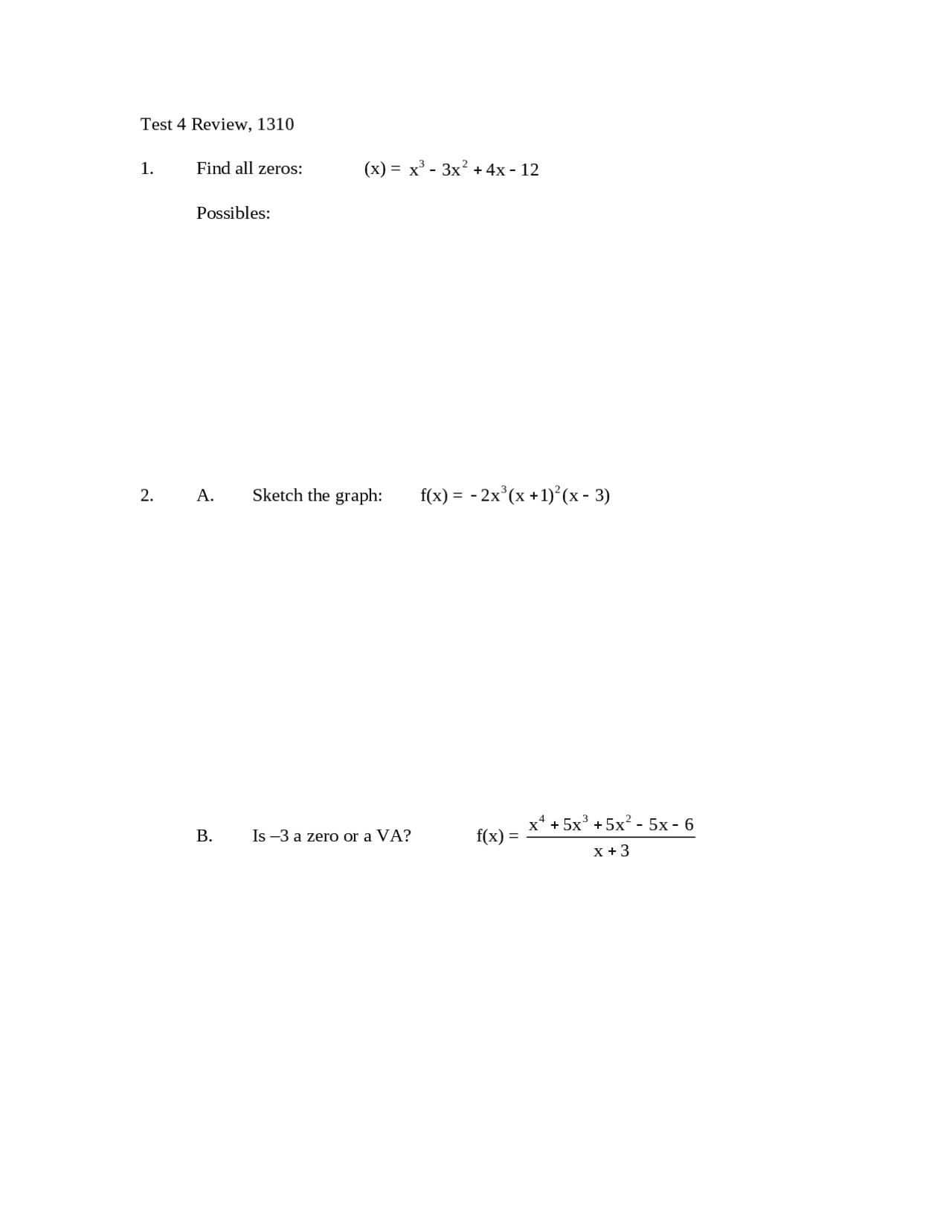 College Algebra - Test 4 Review | MATH 1310 - Docsity