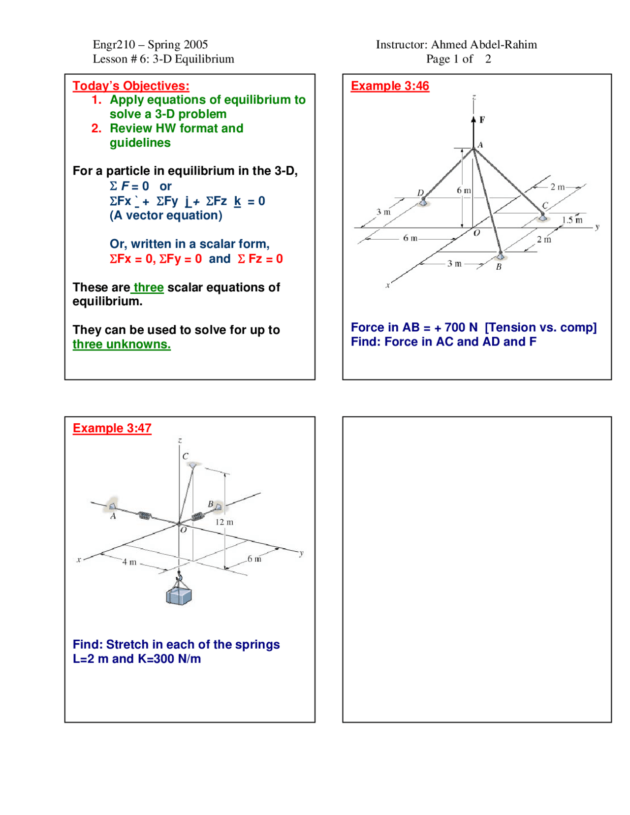 Lecture Slides On 3 D Equilibrium Engineering Statics Engr 210