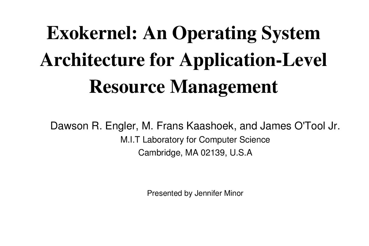 Applications of An Architecture in Operating System | CS 533 - Docsity