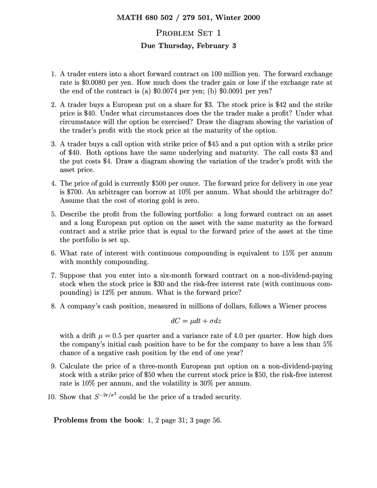 10 Questions on Differential Topology -Problem Set 1 | MATH 680 - Docsity