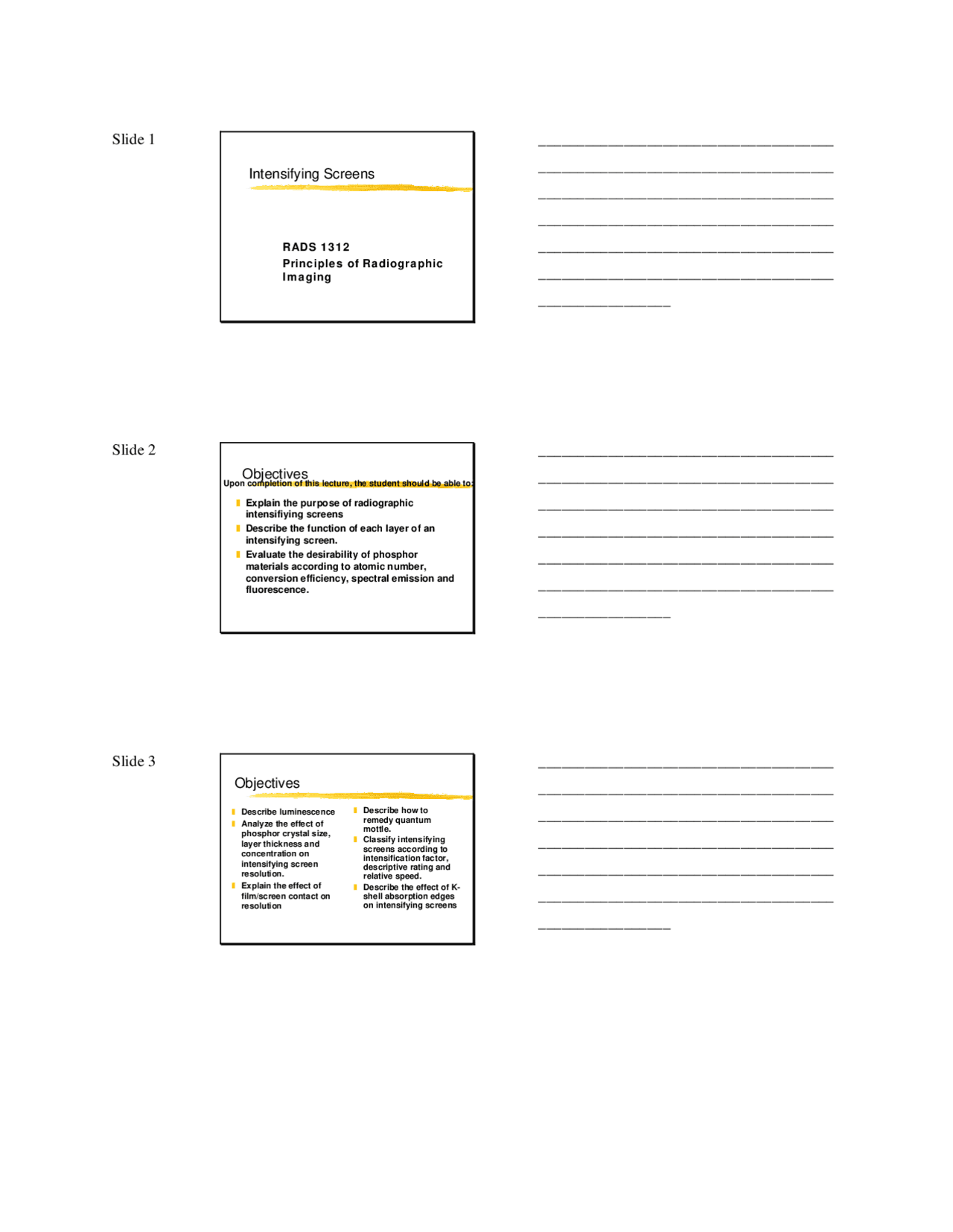 Slides On Intensifying Screens Principles Radiographic Imaging I