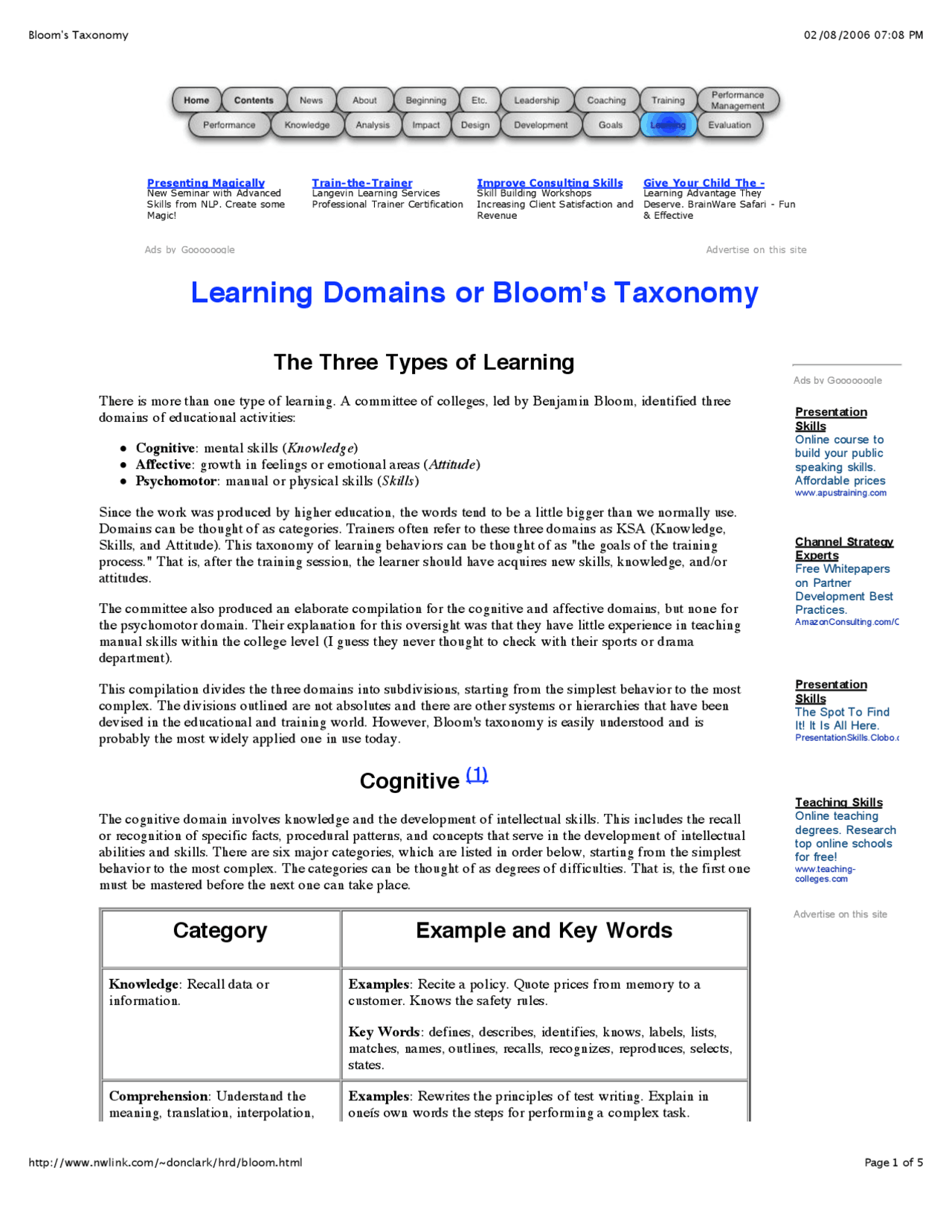 Learning Domain of Bloom's Taxonomy - Lecture Notes | CSS 487 | Exams ...