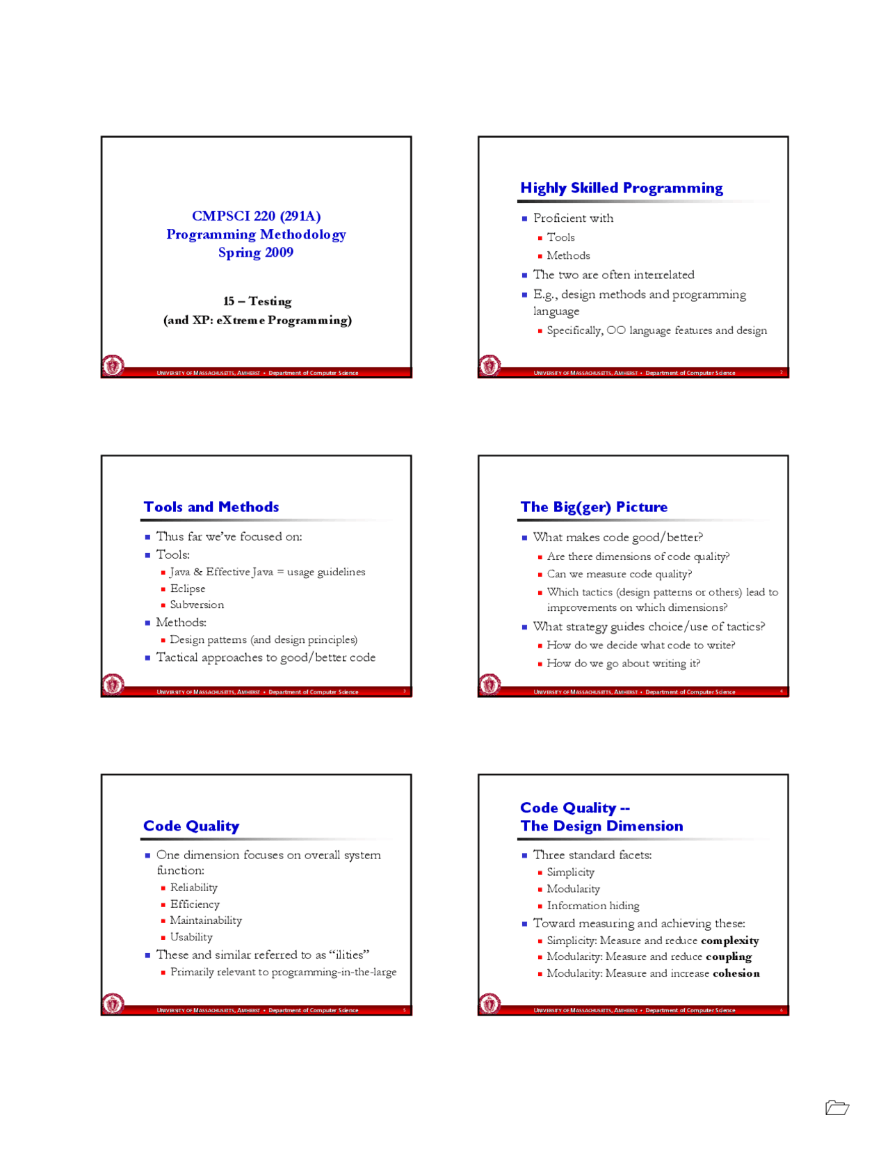 Testing And Xp Extreme Programming Lecture Slides Cmpsci 220 Docsity