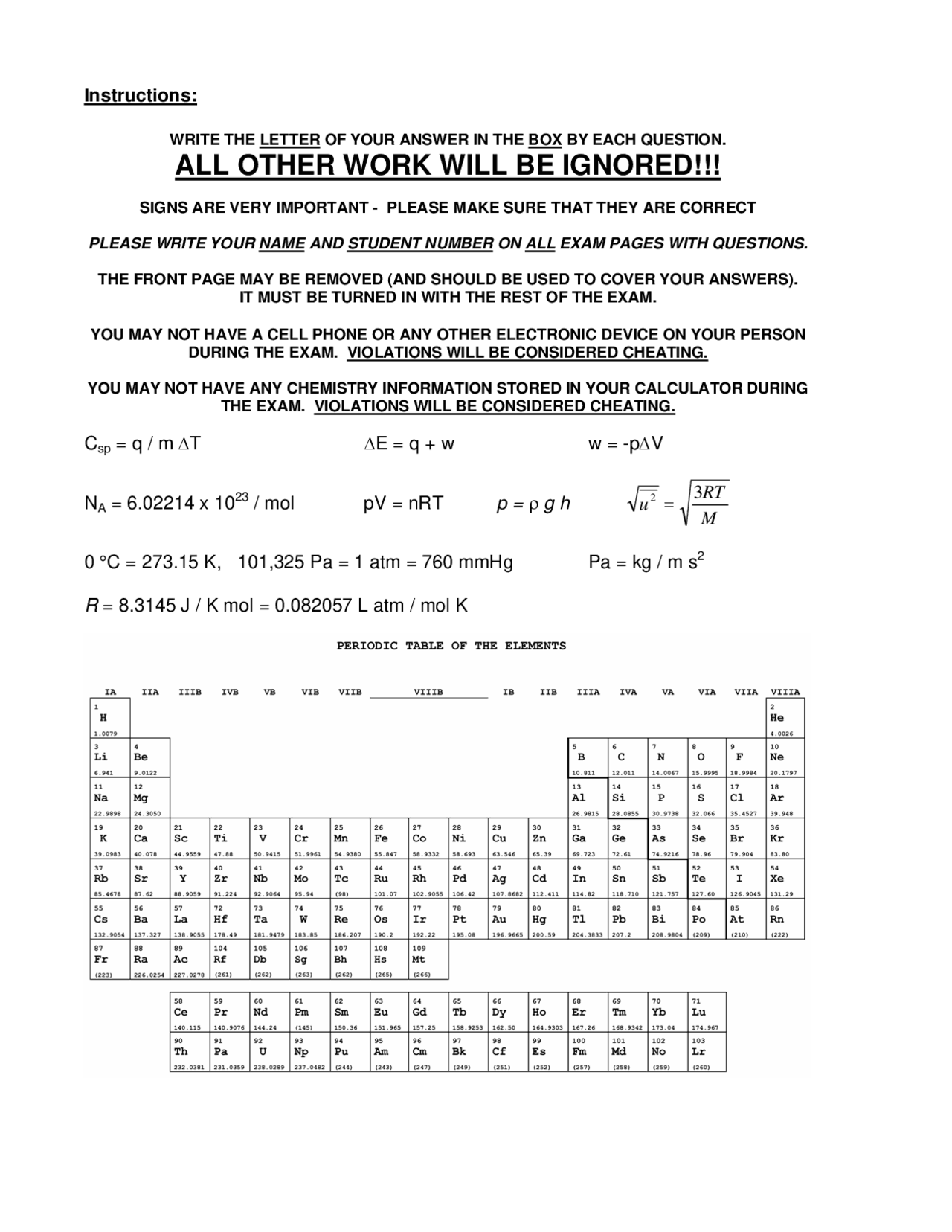 20 Multiple Choice Questions for Exam 4 - General Chemistry-Science ...