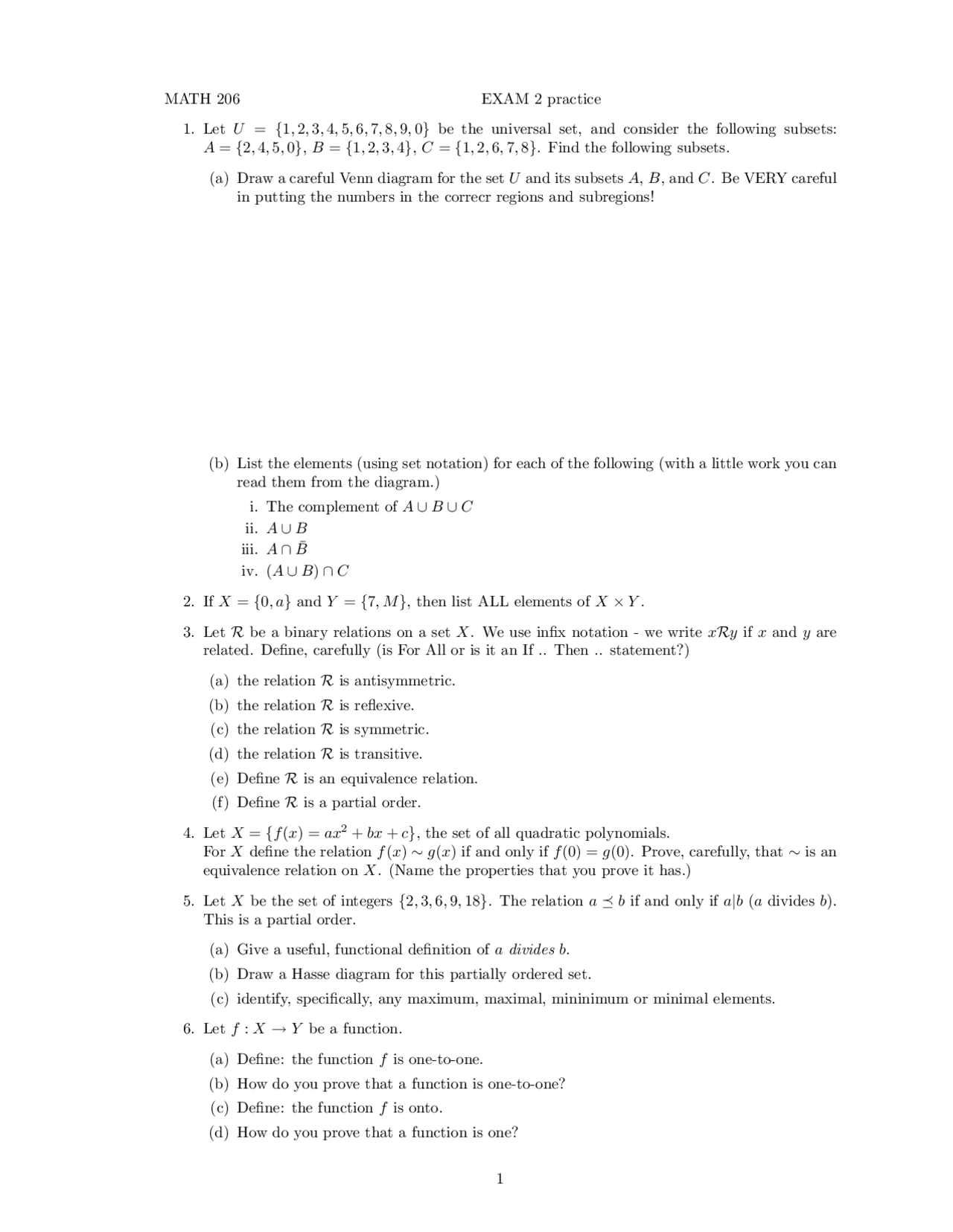 Exam 2 Practice Problems Introductory Discrete Mathematics Math 206