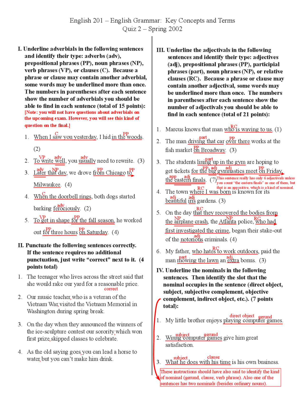 Solved Quiz 2 English Grammar Key Concepts And Terms Engl 201