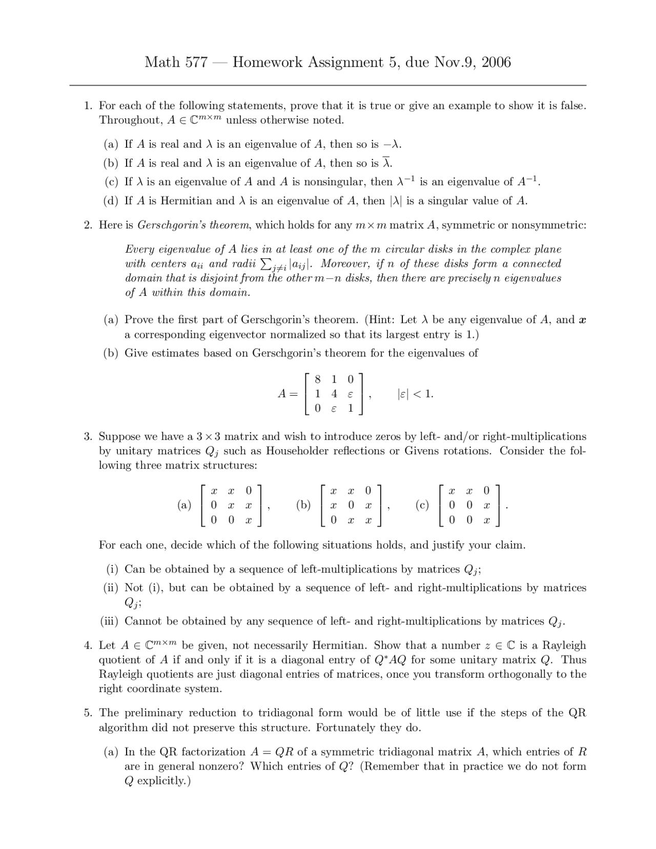 Homework 5 Computational Mathematics I Math 577 Docsity