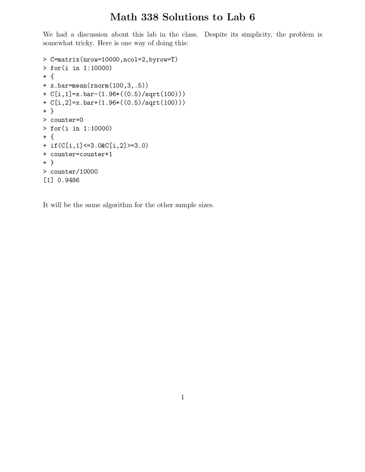 Solutions To Lab 6 Statistics Applied To Natural Sciences Math 338