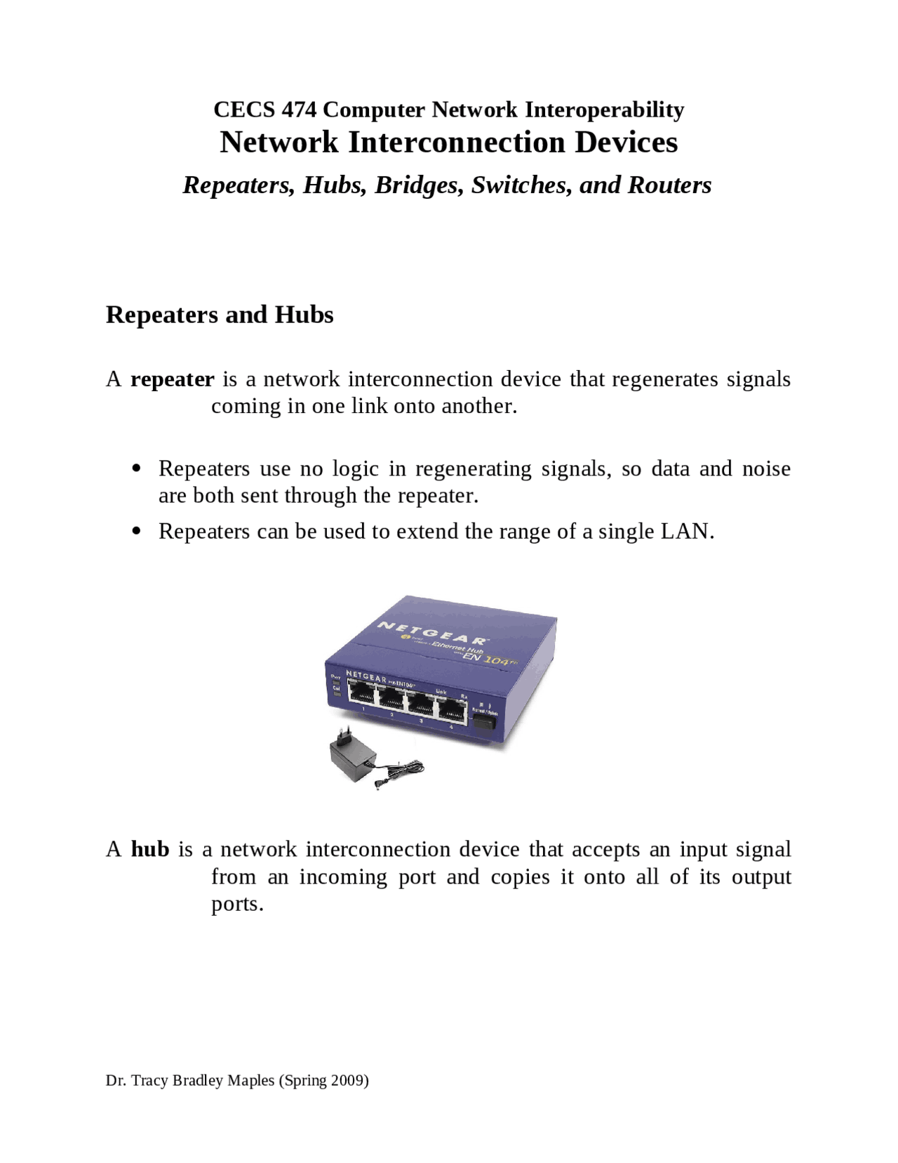 Network Interconnection Device Computer Interoperability Handout