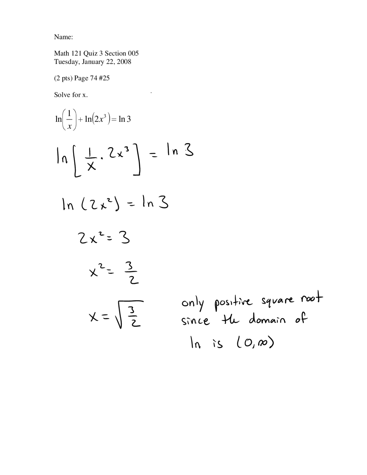 Quiz 3 Questions With Solution Calculus I Math 121 Docsity