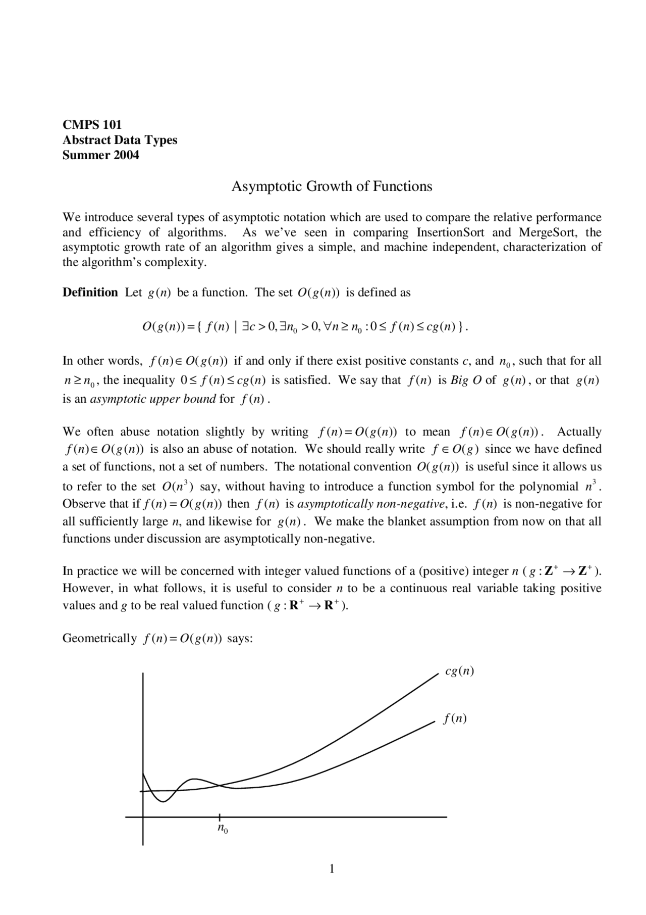 Asymptomatic Growth Of Functions Notes Cmps 101 Docsity