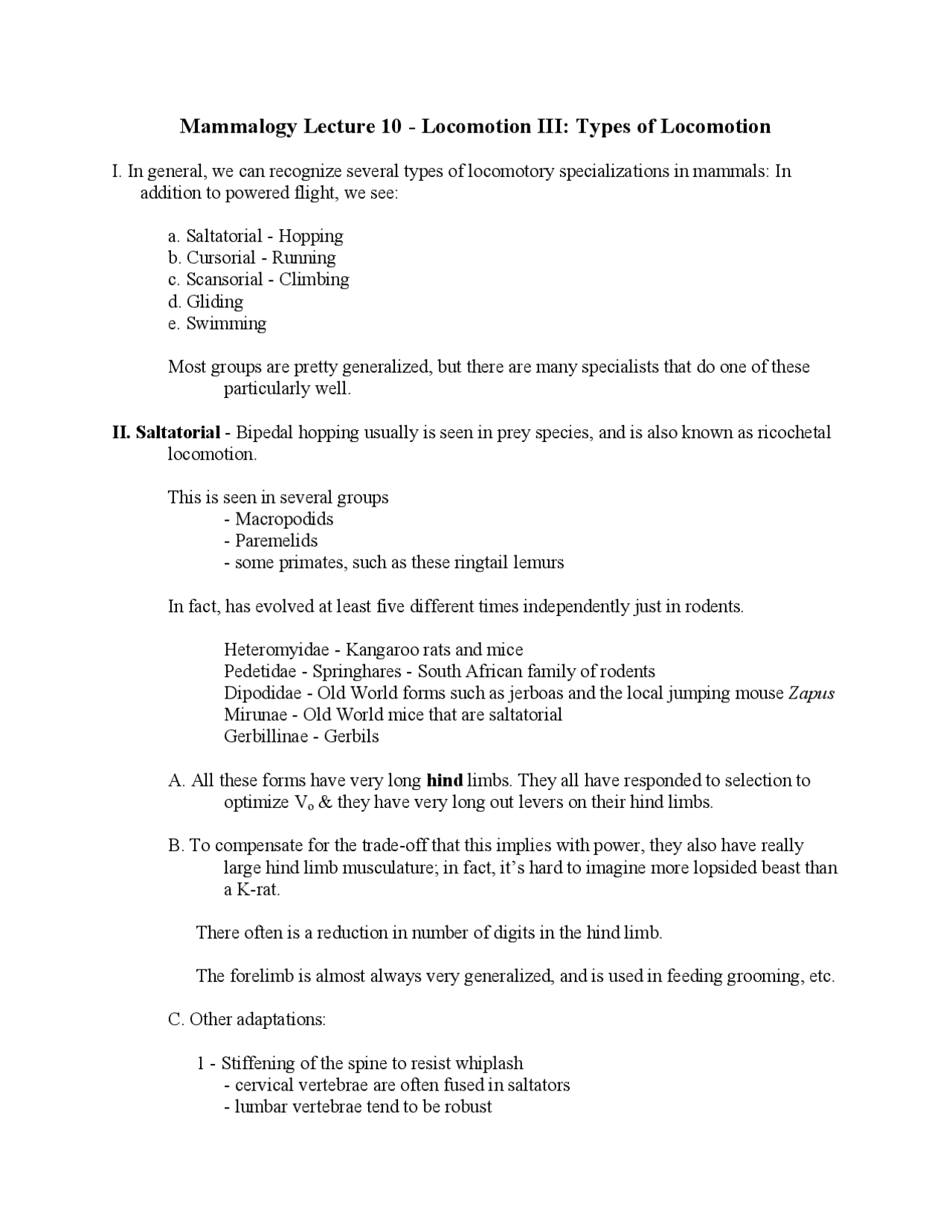 Locomotion: Types of Locomotion - Lecture Notes | BIOL 483 - Docsity