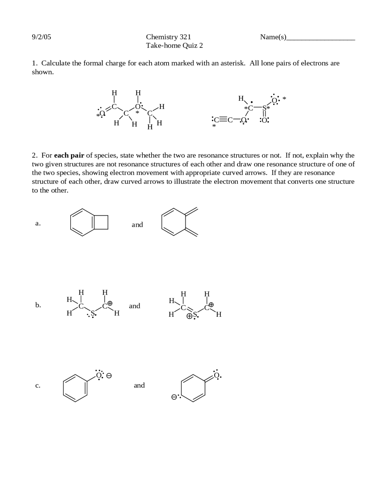 Take-Home Quiz 2 - Organic Chemistry | CHEM 321 | Quizzes Organic ...
