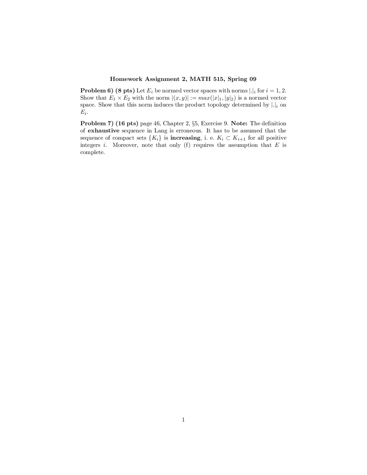 Homework Assignment 2 Practice Problems On Advanced Analysis Math 515