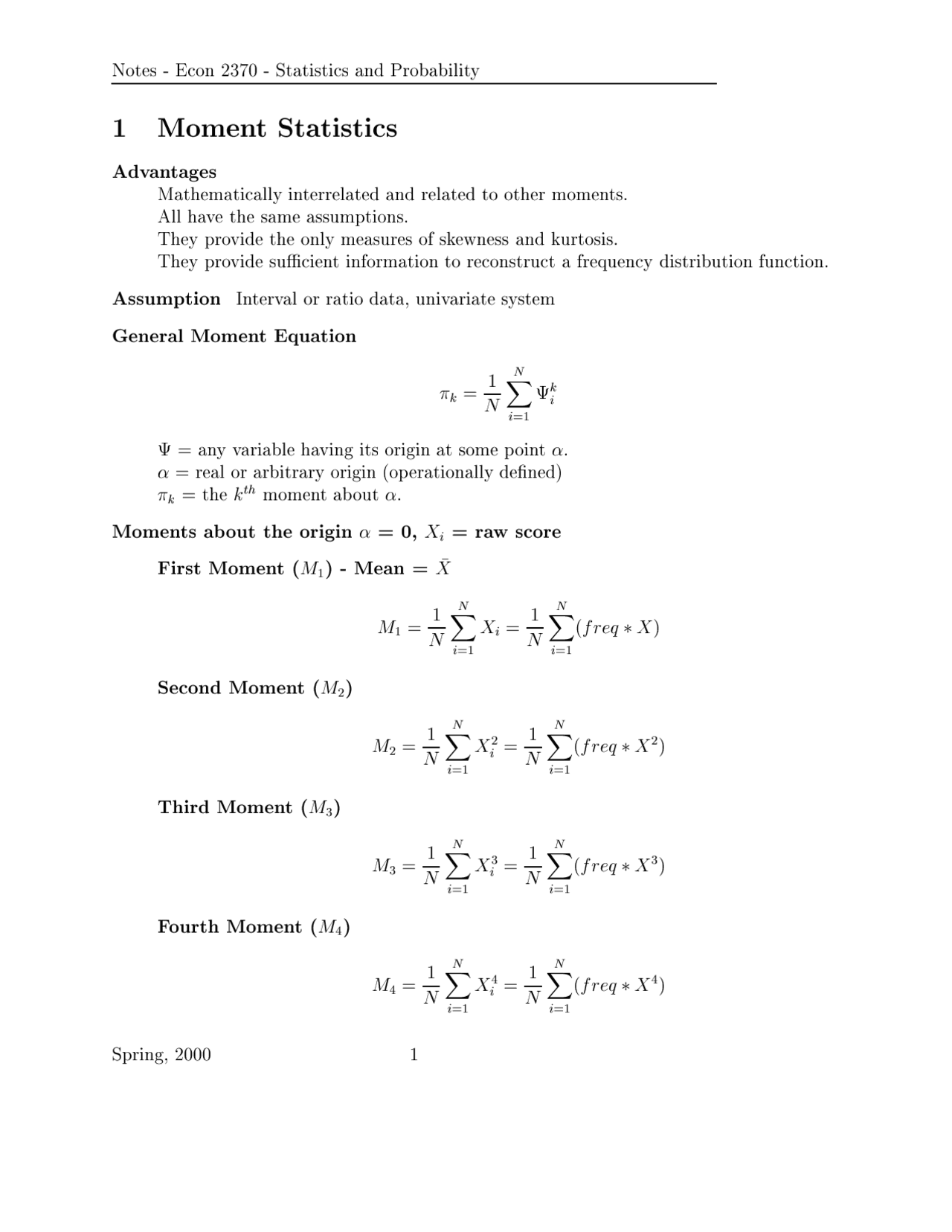 Moment Statistics - Lecture Notes | ECON 2370 - Docsity