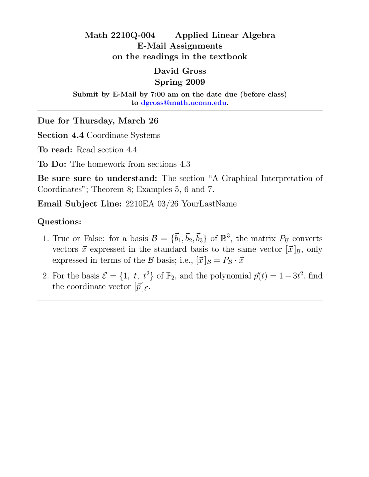 Assignment Questions For Applied Linear Algebra Math 2210 Docsity