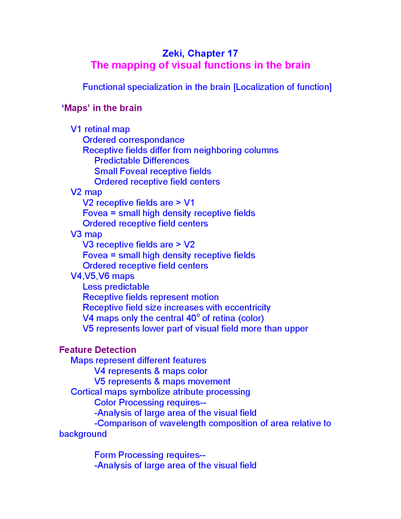 The Mapping Of Visual Functions In The Brain Functional Specialization