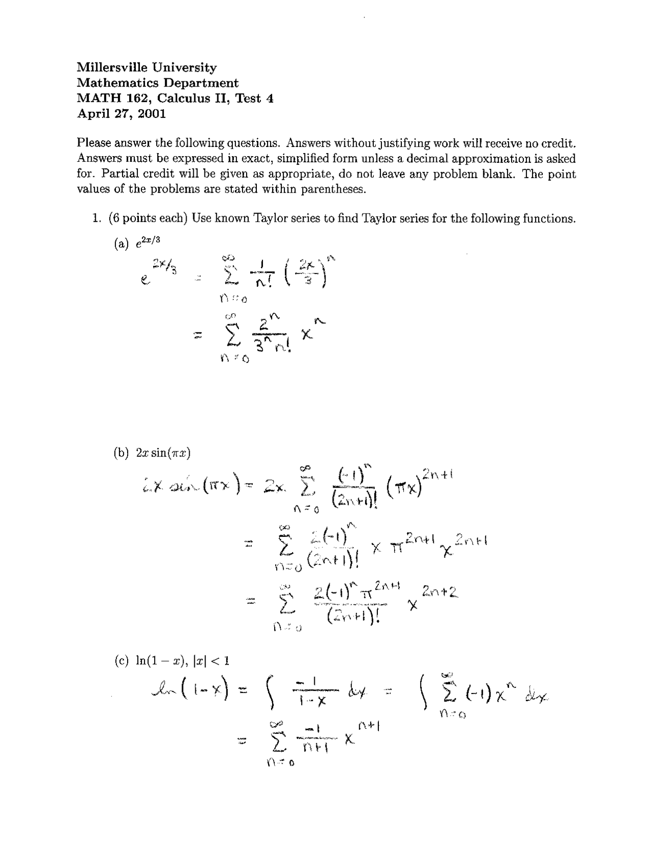Old Test 4 Questions With Resolution Calculus Ii Math 211 Docsity