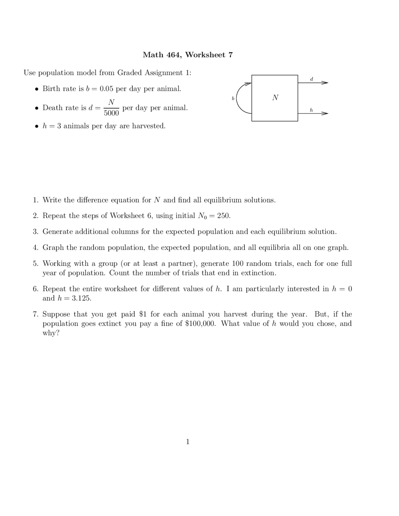 7 Practice Problems On Mathematical Modeling Worksheet 7 Math 464