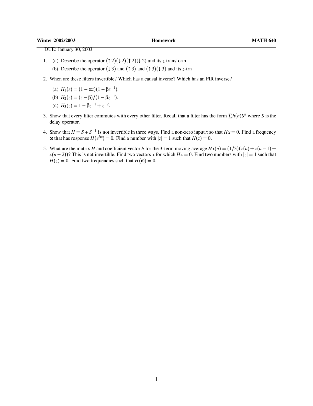 5 Questions On Functional Analysis Assignment 1 Math 640 Docsity