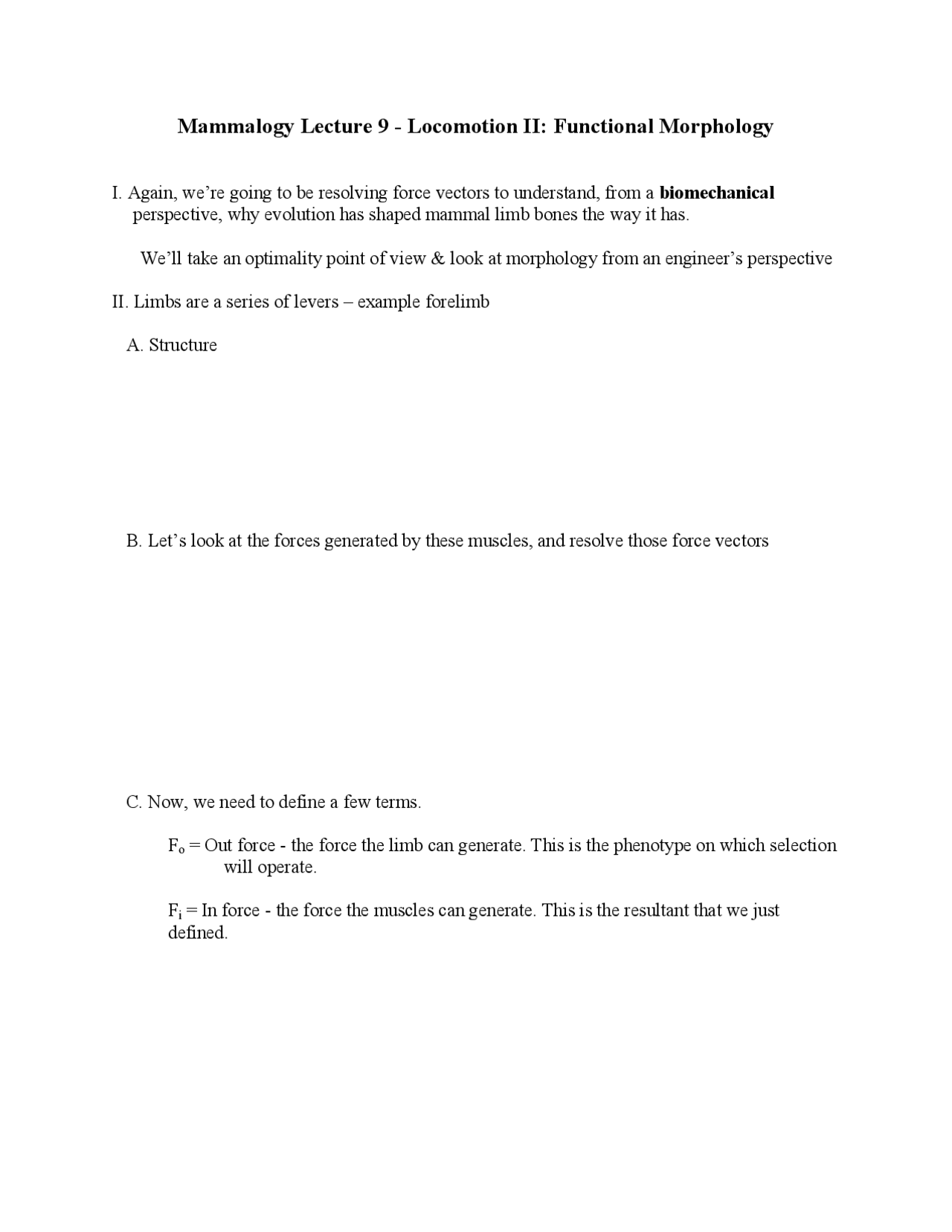 Lecture Notes On Functional Morphology Mammalogy Biol 483 Docsity