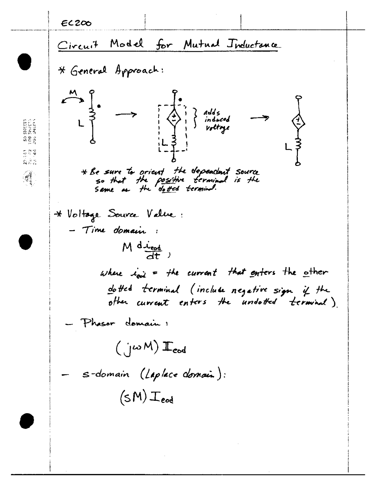 Handwritten Notes On Circuit Model For Mutual Inductance Ece 200