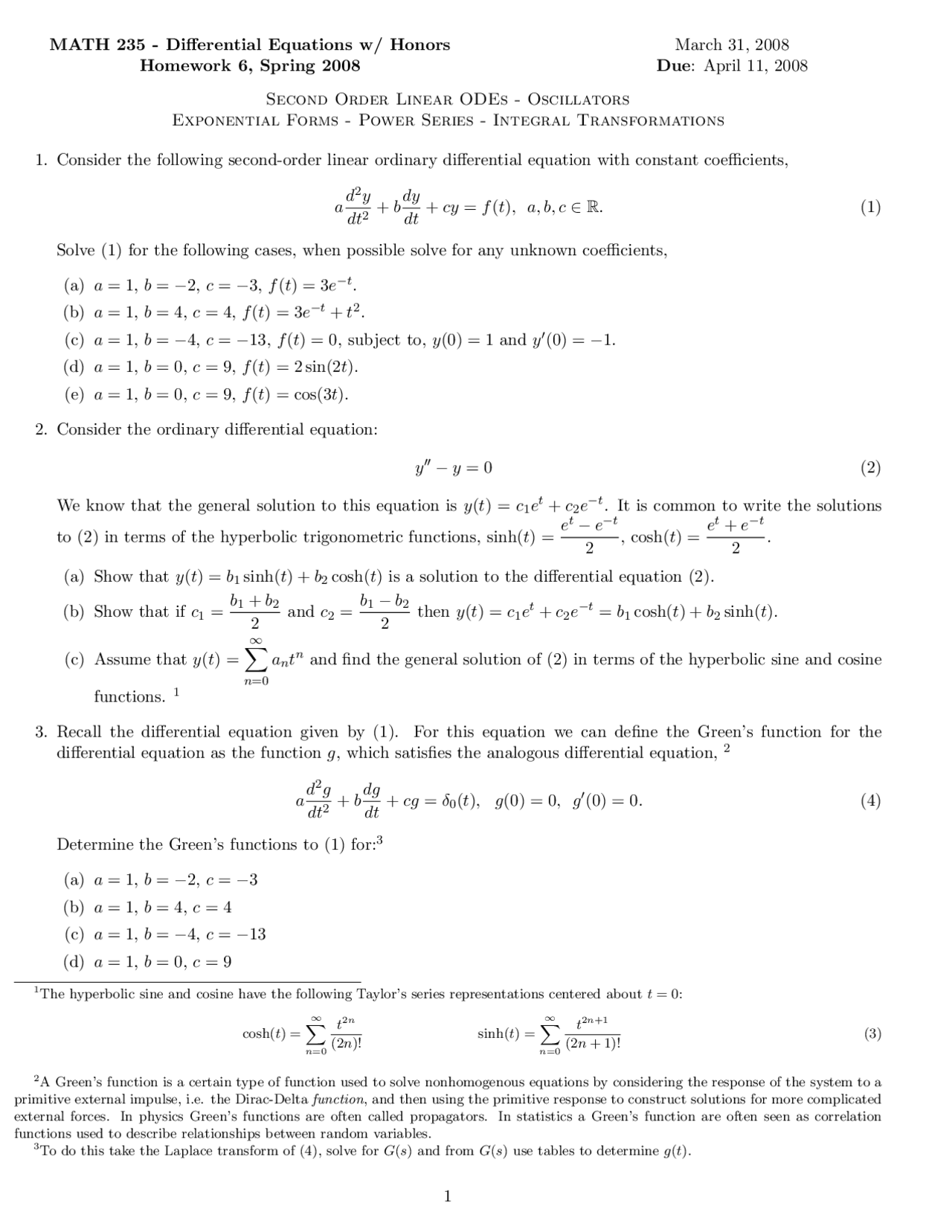 Homework 6 Sample Questions Differential Equations I Math 235 Docsity