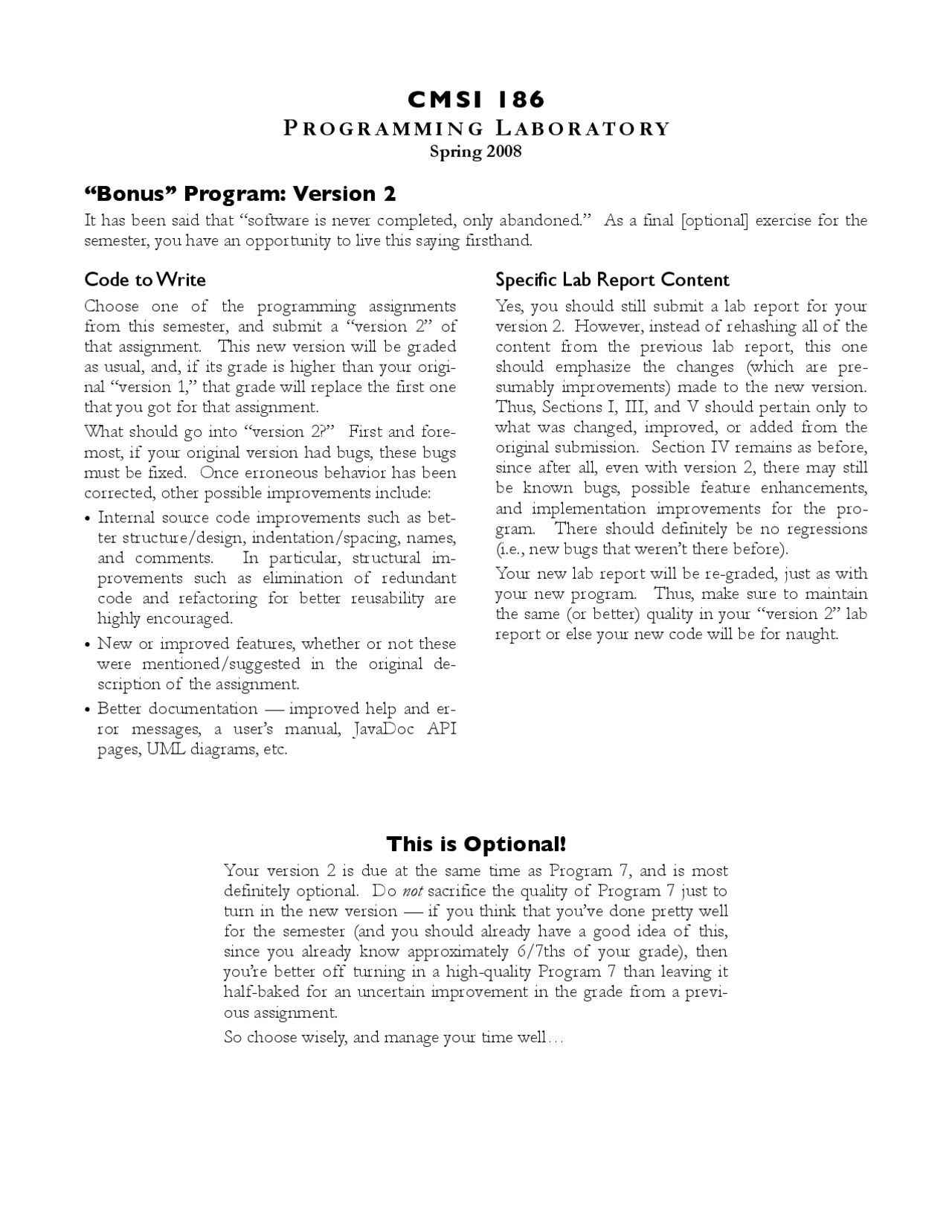Bonus Program Version 2 Programming Lab Cmsi 186 Docsity