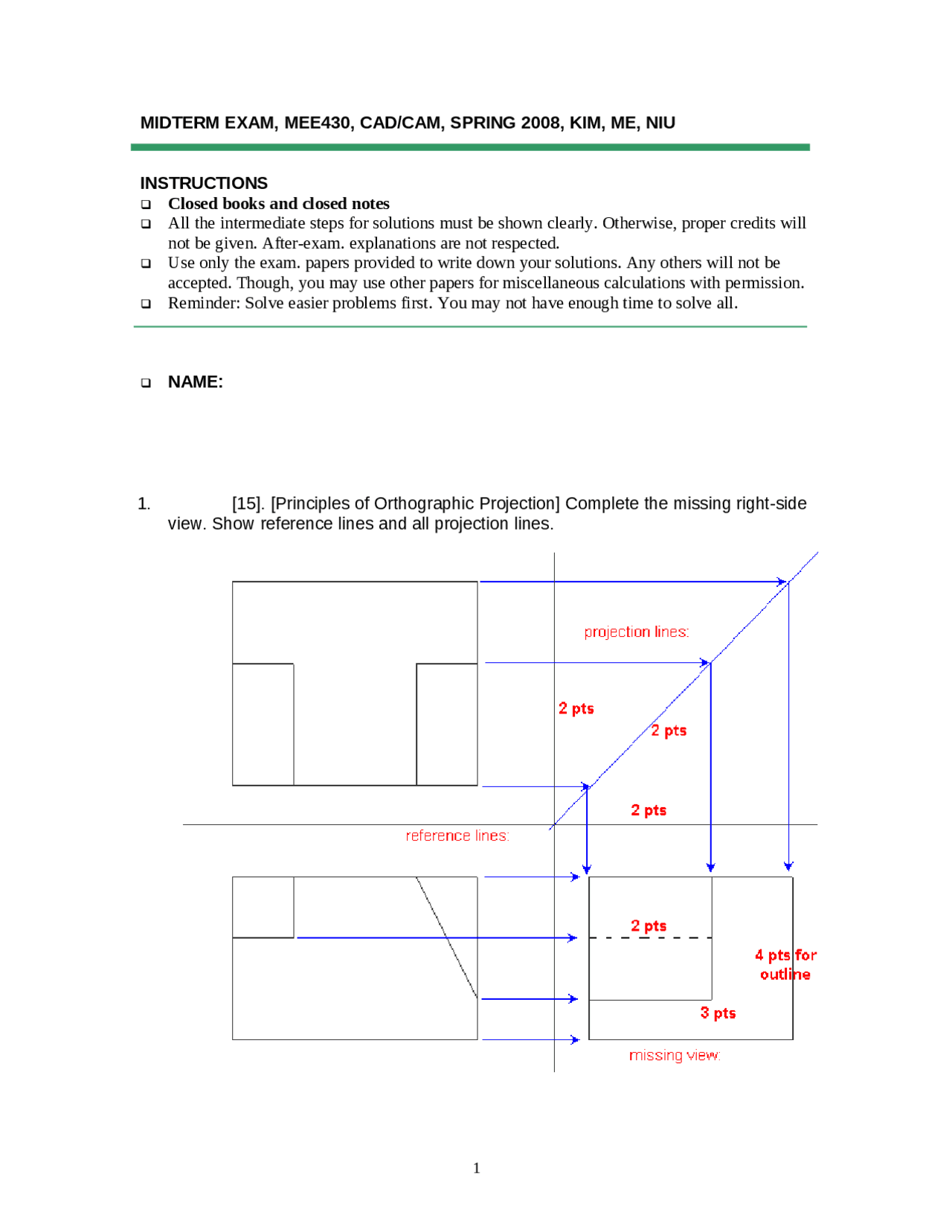 Solved Midterm Exam Computer Aided Design And Manufacturing Mee 430