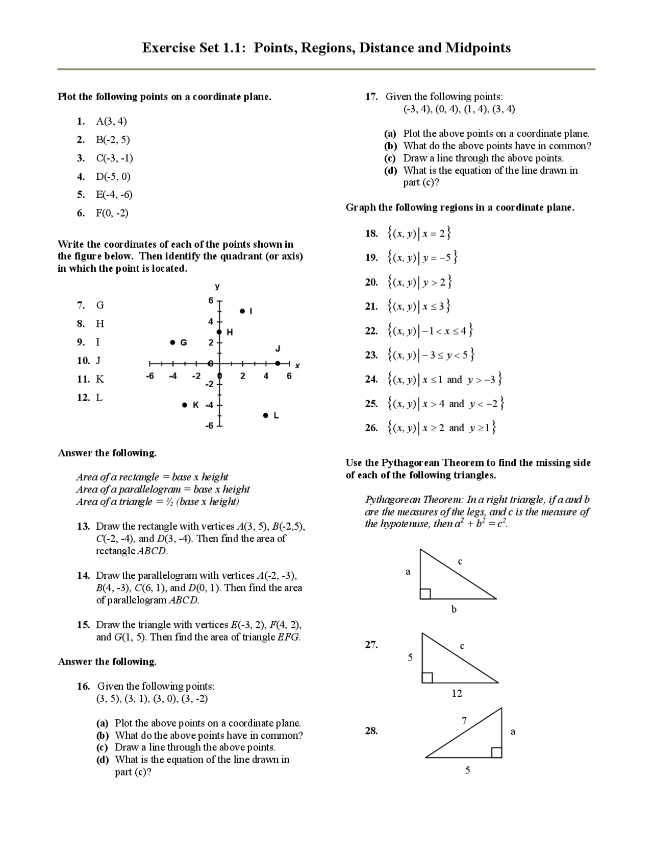 52 Questions on Points, Regions, Distance and Midpoints | MATH 1310 ...