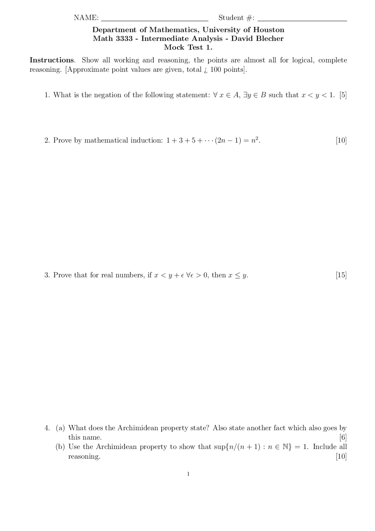 7 Questions On Intermediate Analysis Mock Test 1 Math 3333 Exams