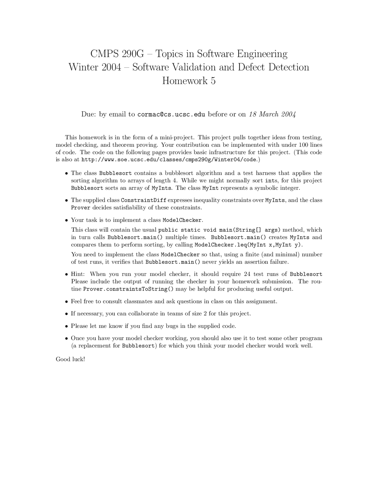 Software Validation And Defect Detection Homework 5 Cmps 290 Assignments Computer Graphics