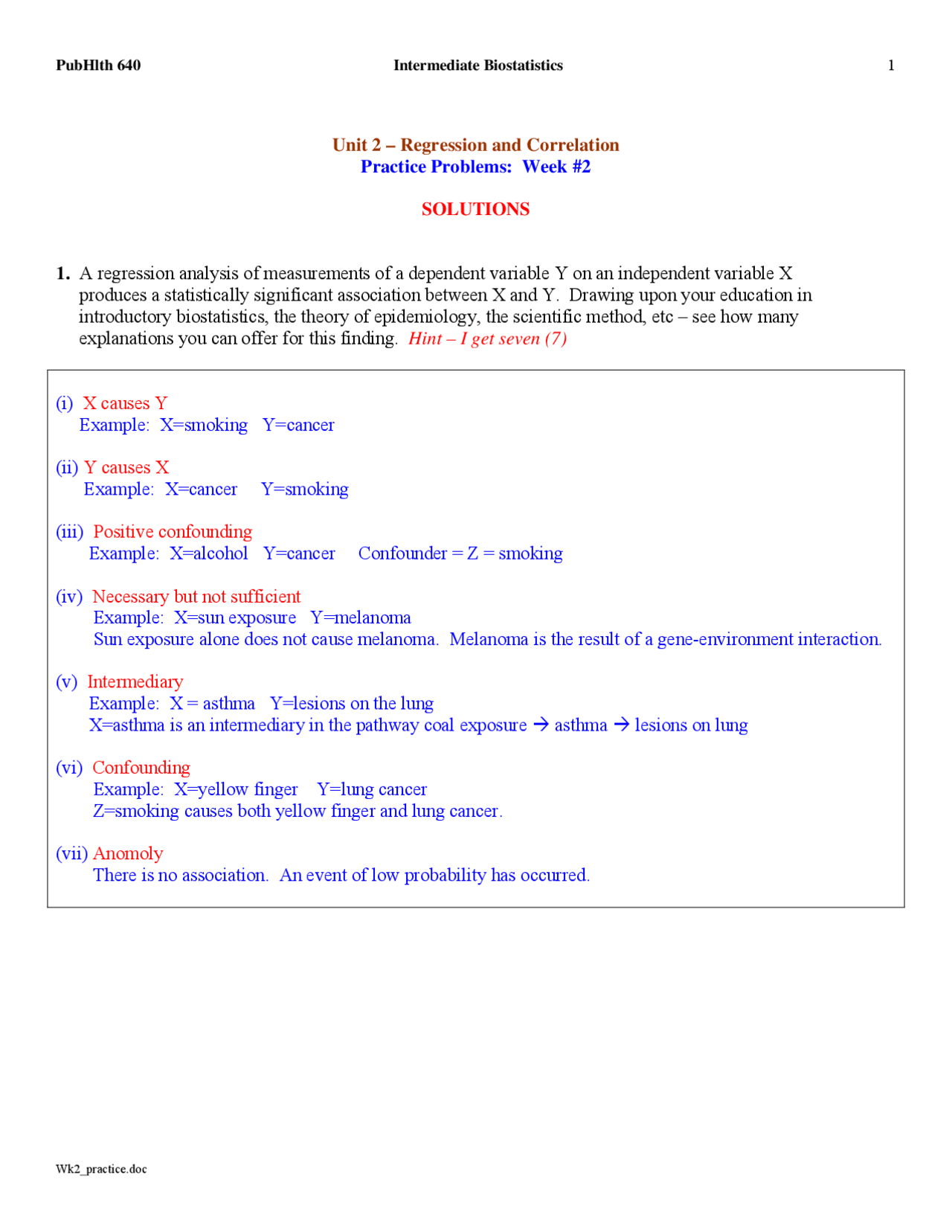 Practice Problems Regression and Correlation with Answers | PUBHLTH 640 | Assignments Community ...