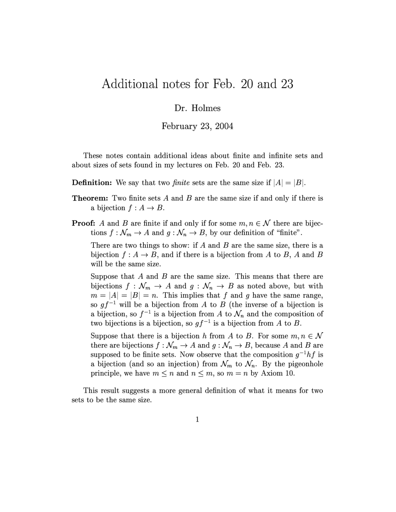 Finite and Infinite Sets for Discrete and Foundational Mathematics I | MATH 187 - Docsity