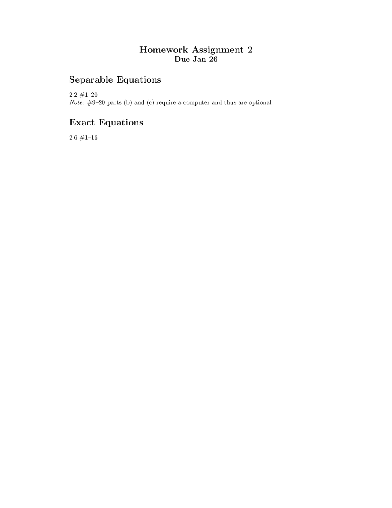 Homework 2 Ordinary Differential Equations Math 310 Docsity