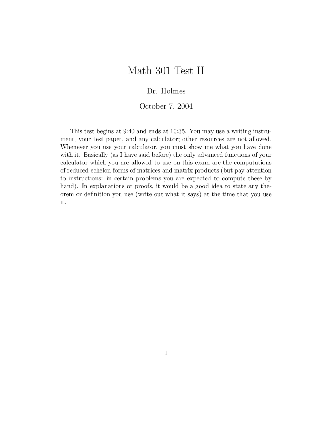 Test 2 Problems Introduction To Linear Algebra Math 301 Docsity