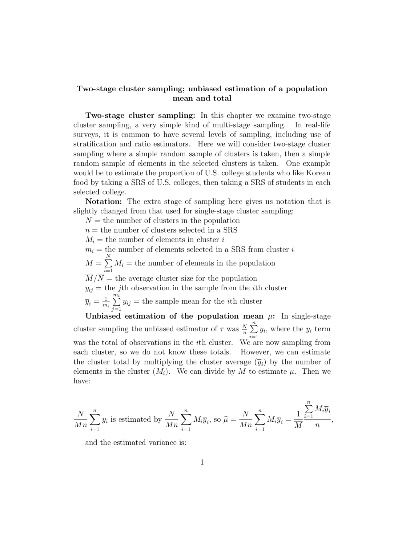 Two Stage Cluster Sampling - Docsity