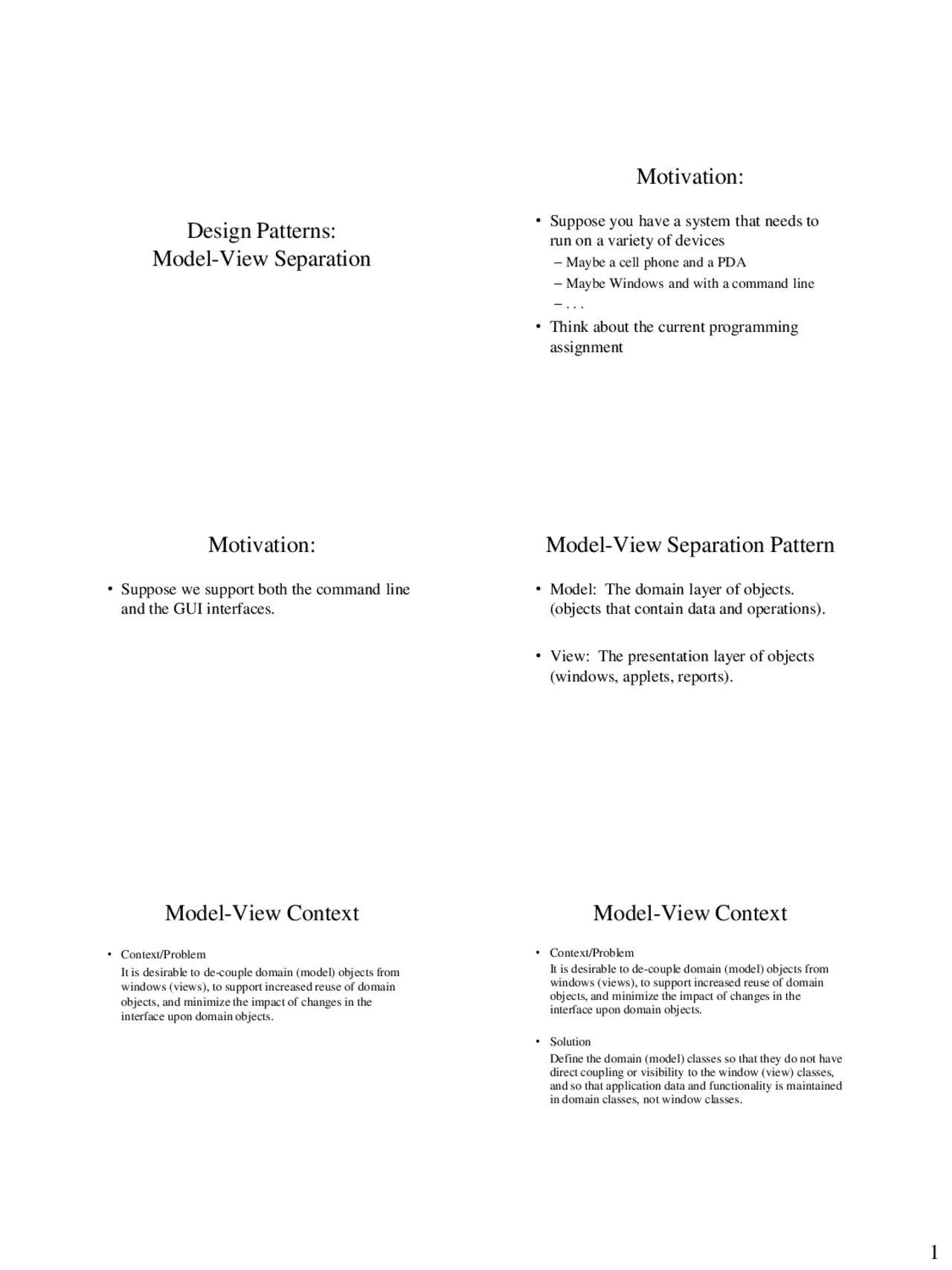Design Patterns Model View Separation Lecture Notes Cs 3331 Docsity