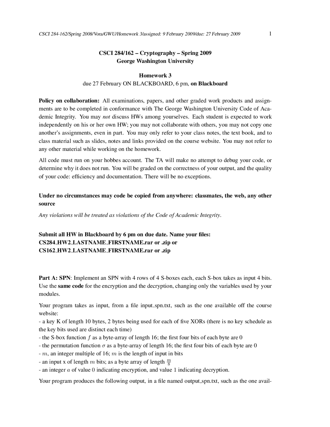 Policy On Collaboration Cryptography Homework Iii Csci 284 Docsity