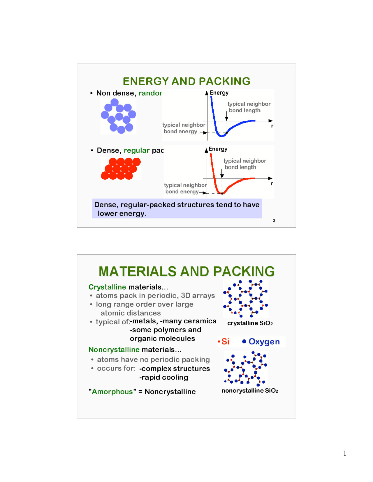 Energy and Packing - Lecture Slides | CHEM 463 - Docsity